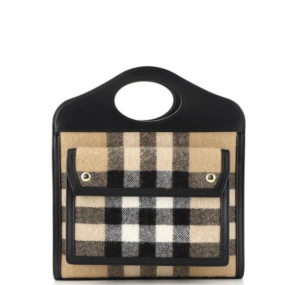 Burberry | Bags | Burberry Pocket Tote Check Cashmere With Leather Mini ...